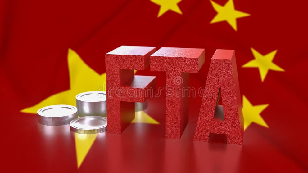 The FTA and Coins on Chain Flag for Business Concept 3d Rendering Stock ...