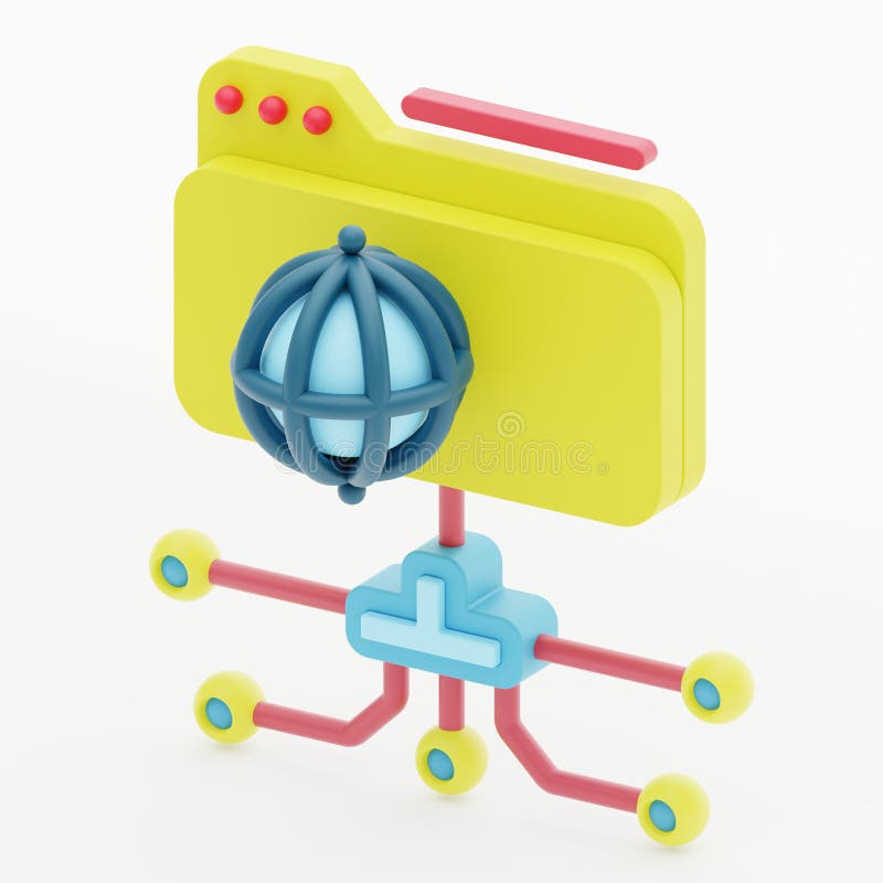 FTP Server 3d Icon Represented with Folders and Globe Wireframe Stock ...