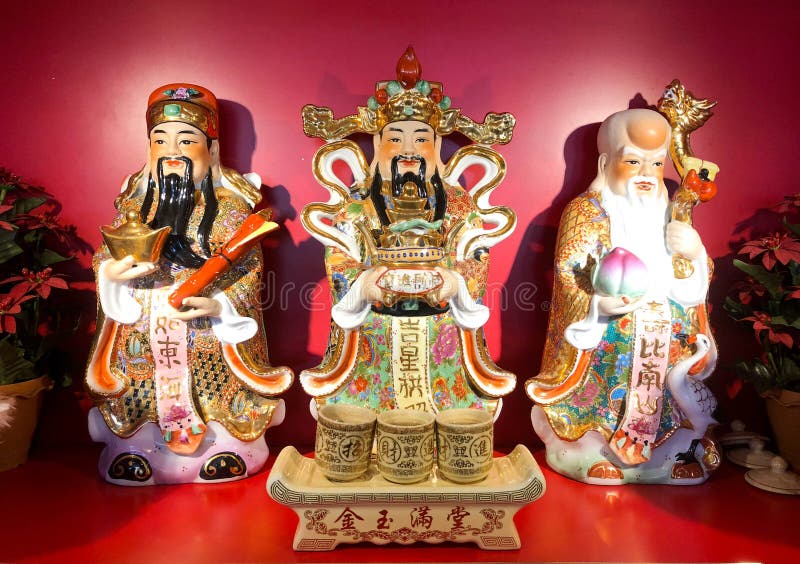 Statue Di Fu LU Shou in Santuario Cinese Fotografia Stock - Immagine di ...