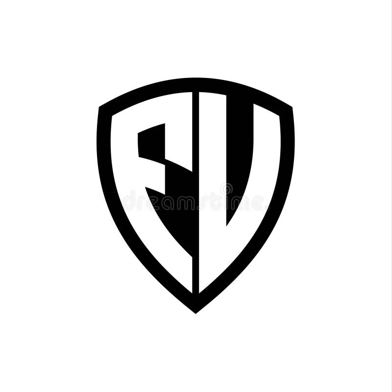FU Monogram Logo with Bold Letters Shield Shape with Black and White ...