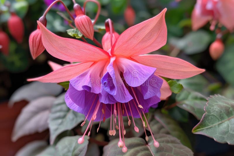 Fuchsia Flower, Showcasing Its Delicate Purple and Pink Petals Stock ...