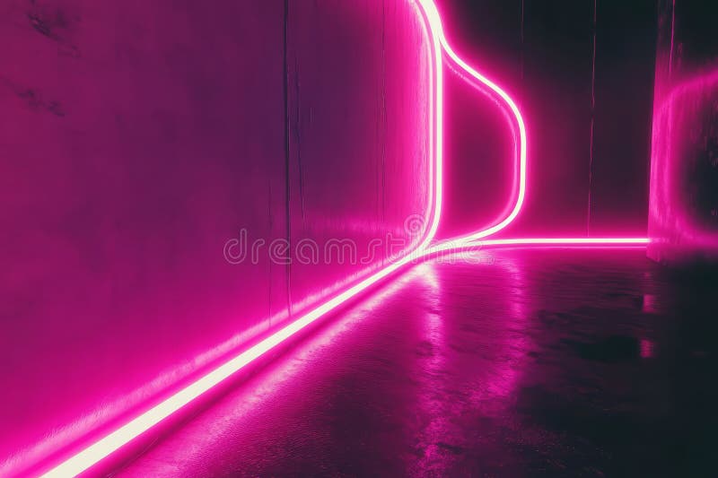 Fuchsia Neon Light Streaks, Dynamically Flowing Across a Dark ...