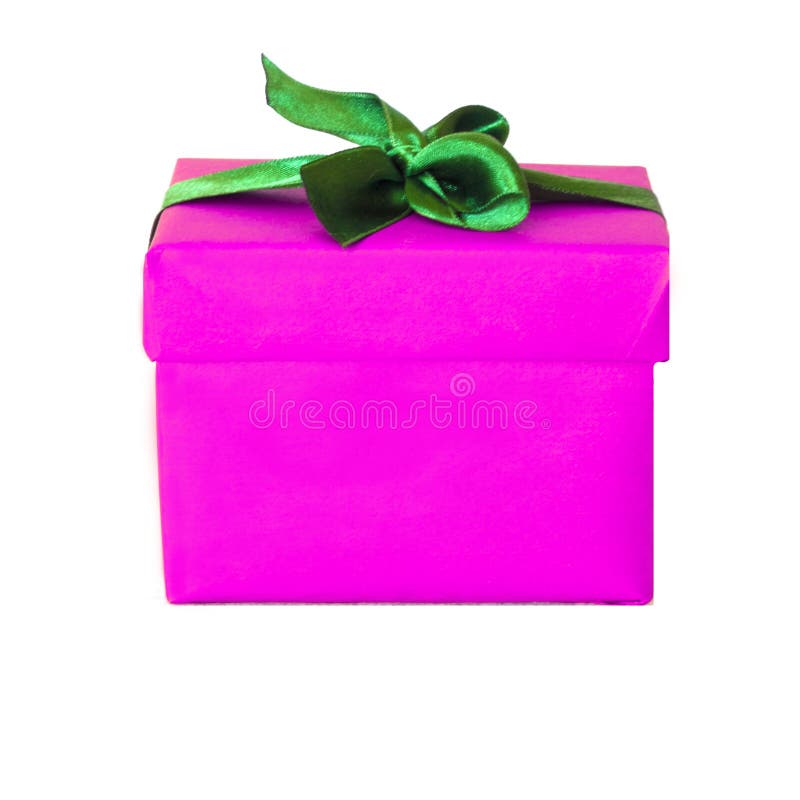 Fuchsia Pink Gift Box with Green Satin Ribbon Bow Stock Photo - Image ...