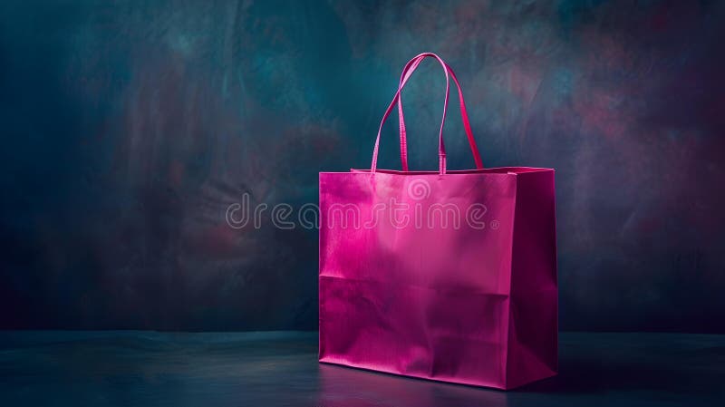 Fuchsia Shopping Bag on a Dark Background with Copy Space Stock ...