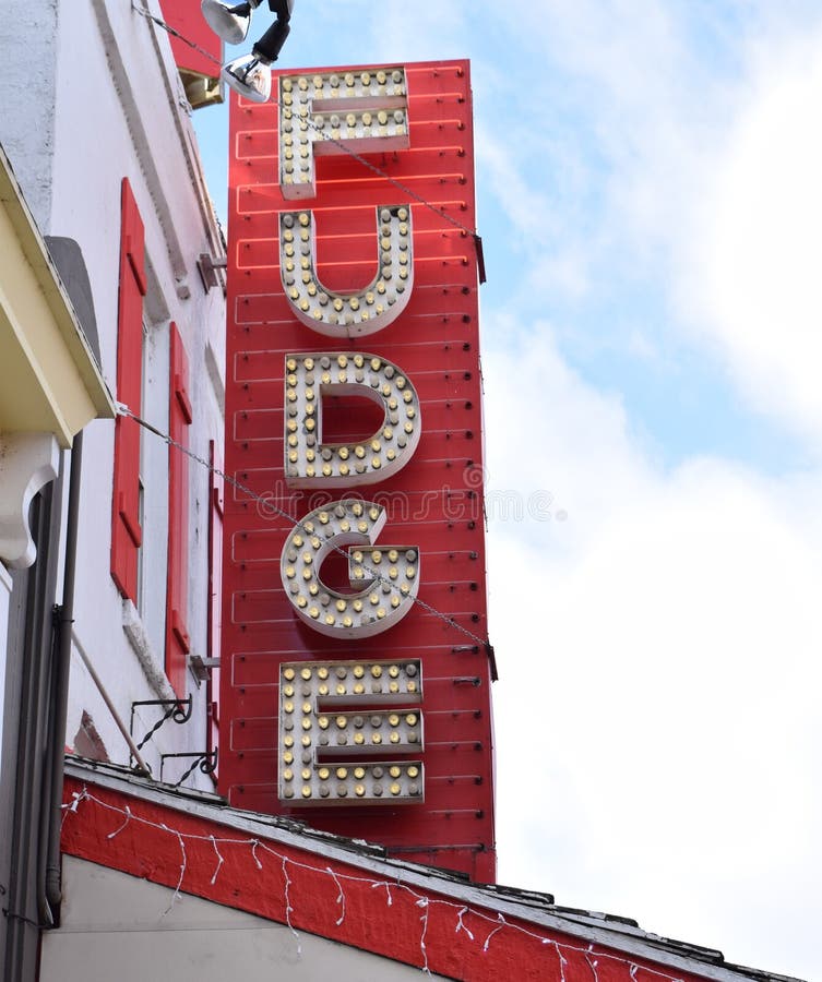 Fudge Sign Display with Old Fashion Lights Editorial Stock Photo ...