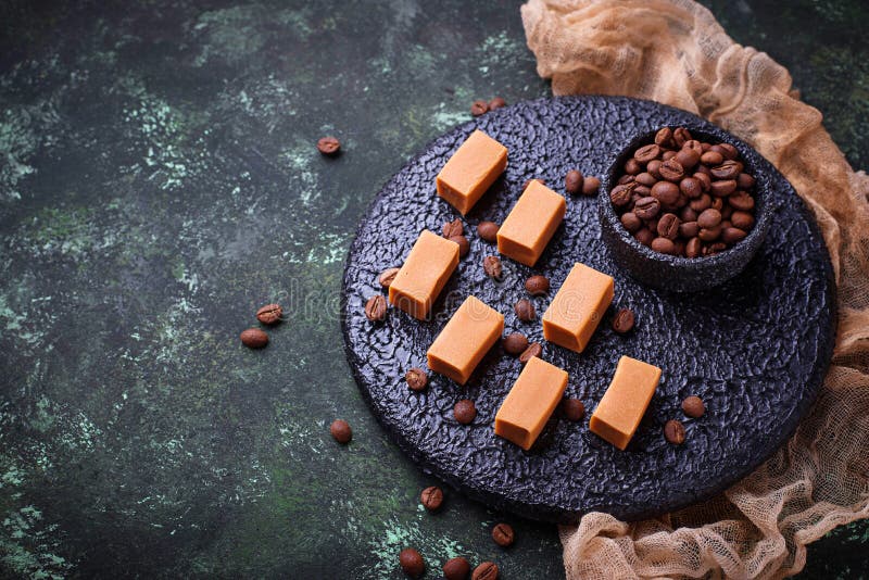 Fudge Toffee Candy with Coffee Beans Stock Photo - Image of creamy ...