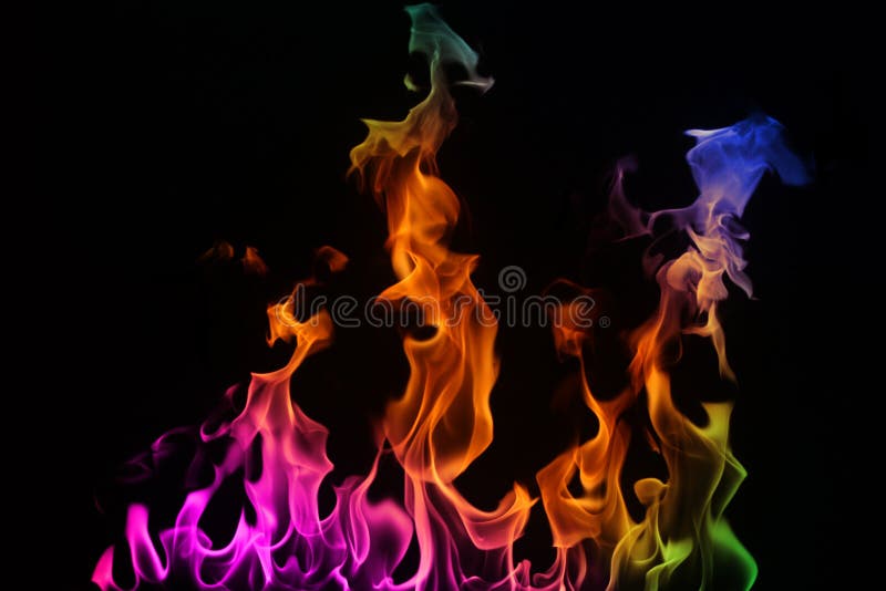 Fuego Multicolor En Un Fondo Negro. Imagen de archivo - Imagen de ...