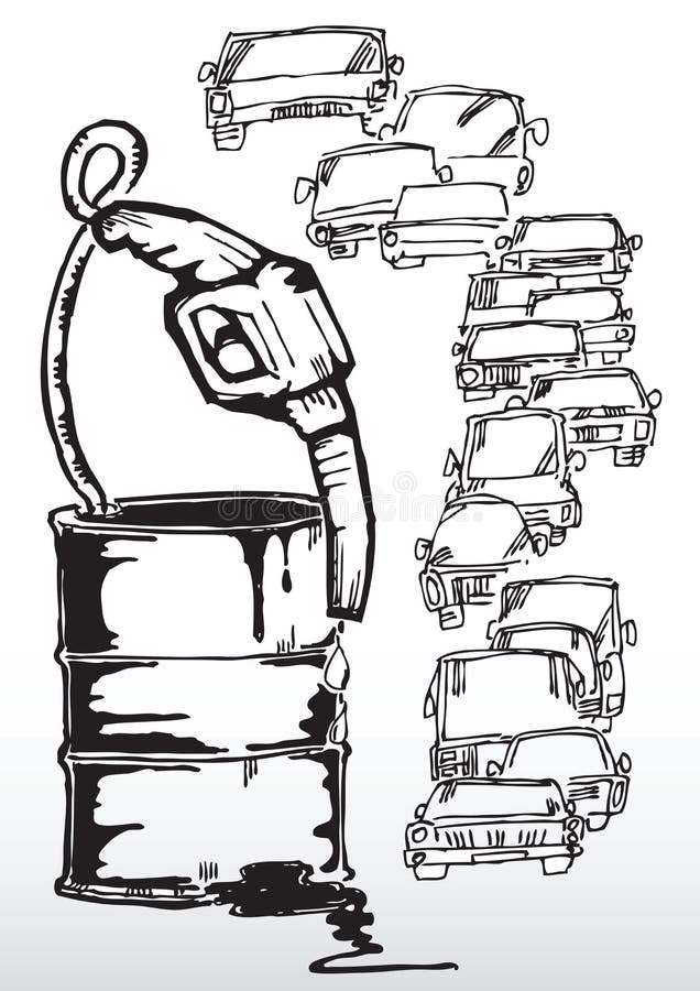 Fuel Barrel and Line of Cars Stock Illustration - Illustration of ...