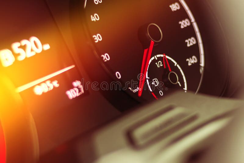 Fuel Discharge Warning Light on the Dashboard of the Car. the Low Fuel ...