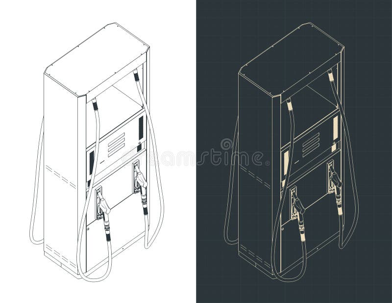 Fuel Dispenser Isometric Blueprints Stock Vector - Illustration of tank ...