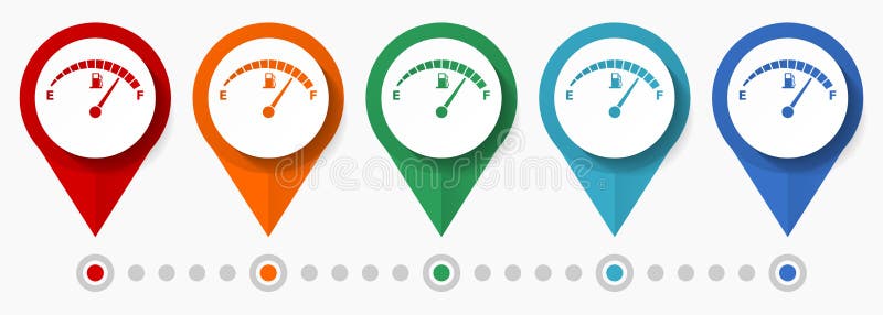 Fuel Gauge Concept Vector Icon Set, Flat Design Pointers, Infographic ...
