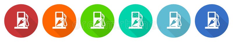 Fuel Icon Set, Flat Design Vector Illustration in 6 Colors Options for ...