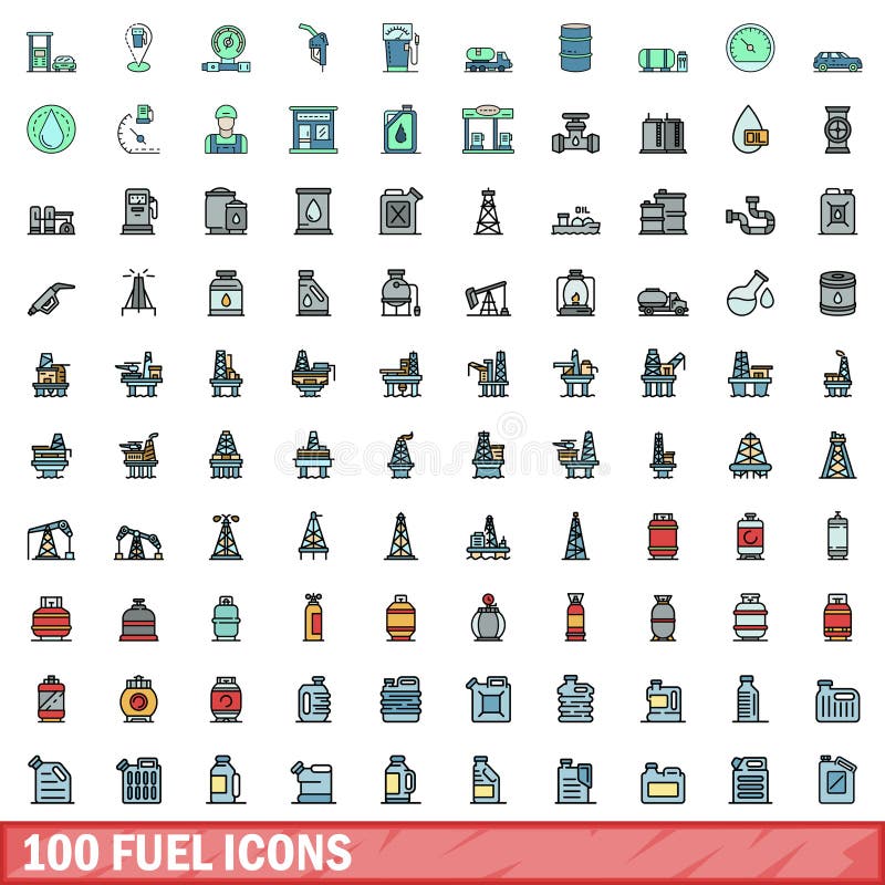 100 Fuel Icons Set, Color Line Style Stock Vector - Illustration of ...