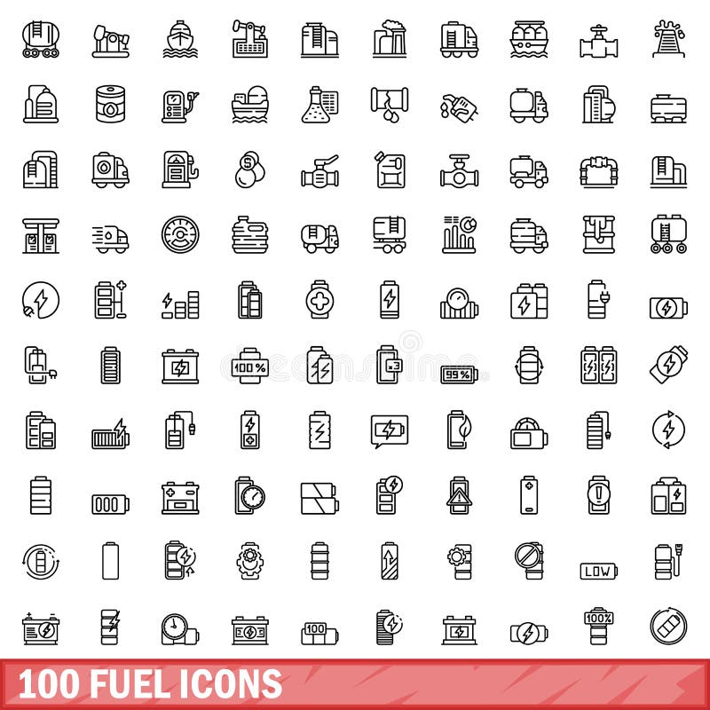 100 Fuel Icons Set, Outline Style Stock Vector - Illustration of ...