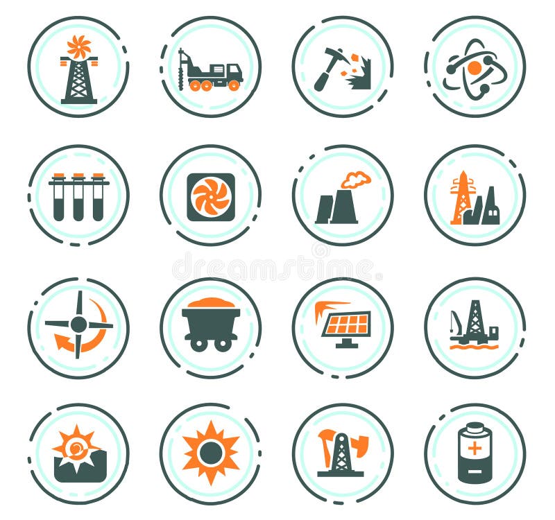 Fuel Power Generation Icons Set Stock Vector - Illustration of house ...