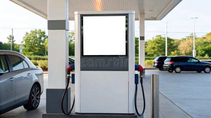 Fuel Pump with Blank Advertising Screen at a Gas Station Stock ...