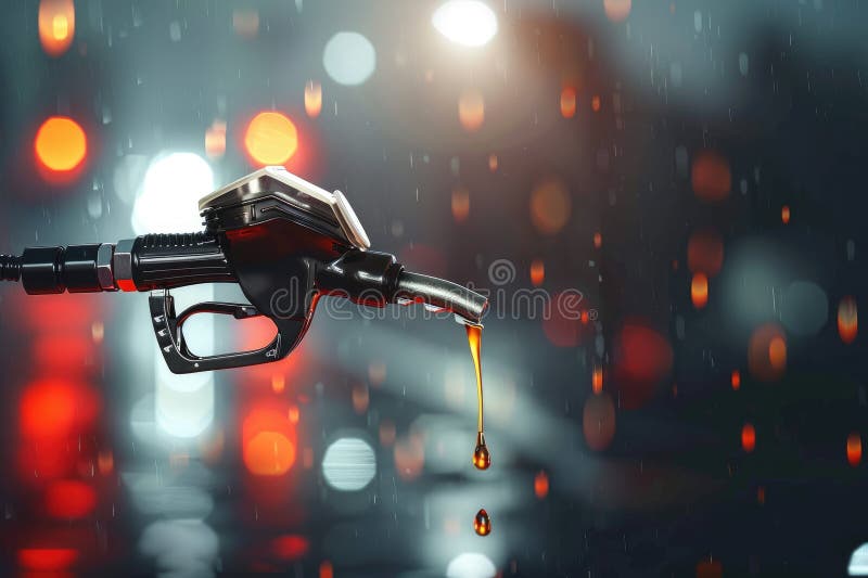 A Fuel Pump Nozzle Dripping Oil with Abstract Background, Environmental ...