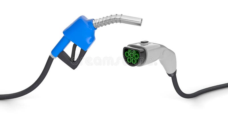 Fuel Pump and Plug for Charging Electric Vehicles. Isolated on White ...