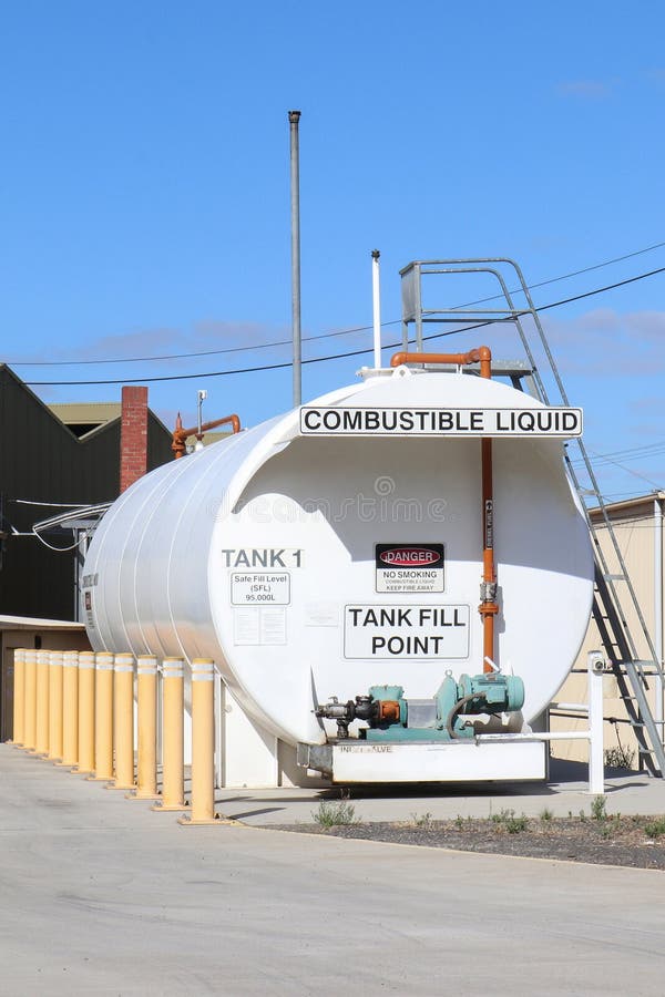 A Fuel Storage Tank with Warning Signs Stock Photo - Image of capacity ...