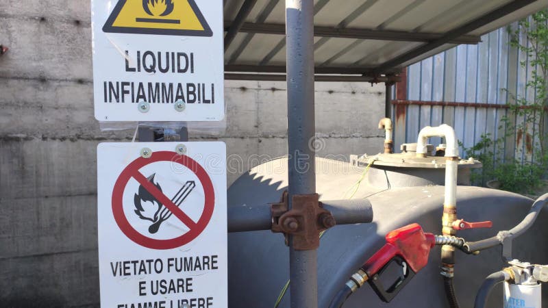 Fuel storage warning signs stock video. Video of tank - 181827839