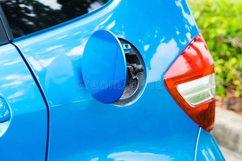 Closeup To Fuel Tank of Blue Car Stock Image - Image of fuel, metal ...