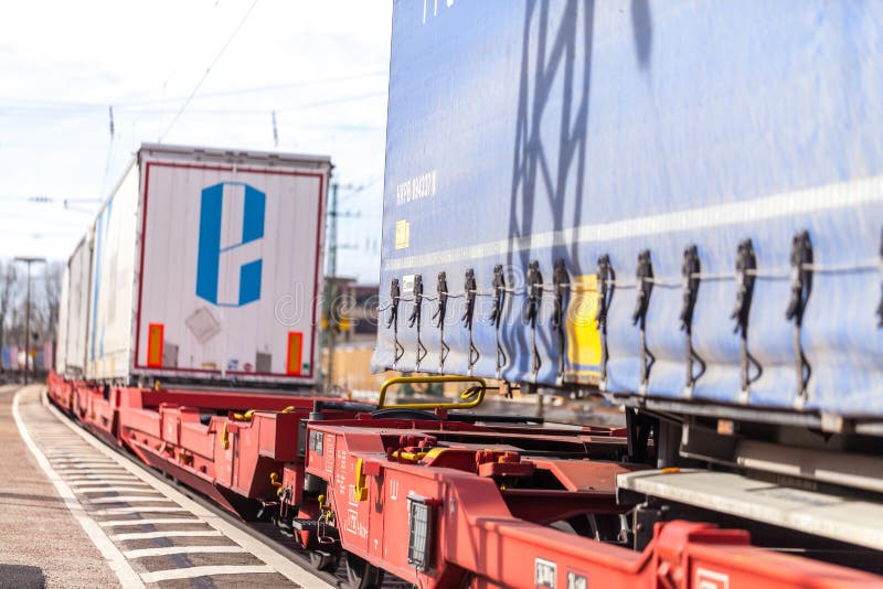 Freight Train from German Rail, Deutsche Bahn, Drives through the ...