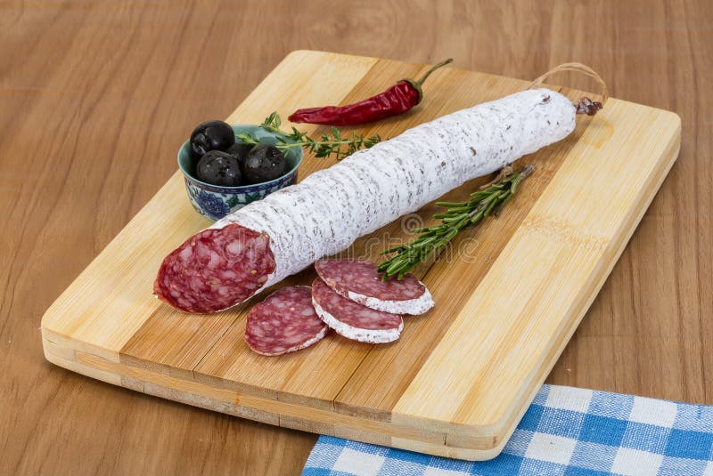 Fuet sausage stock image. Image of snack, spain, serrano - 49803043