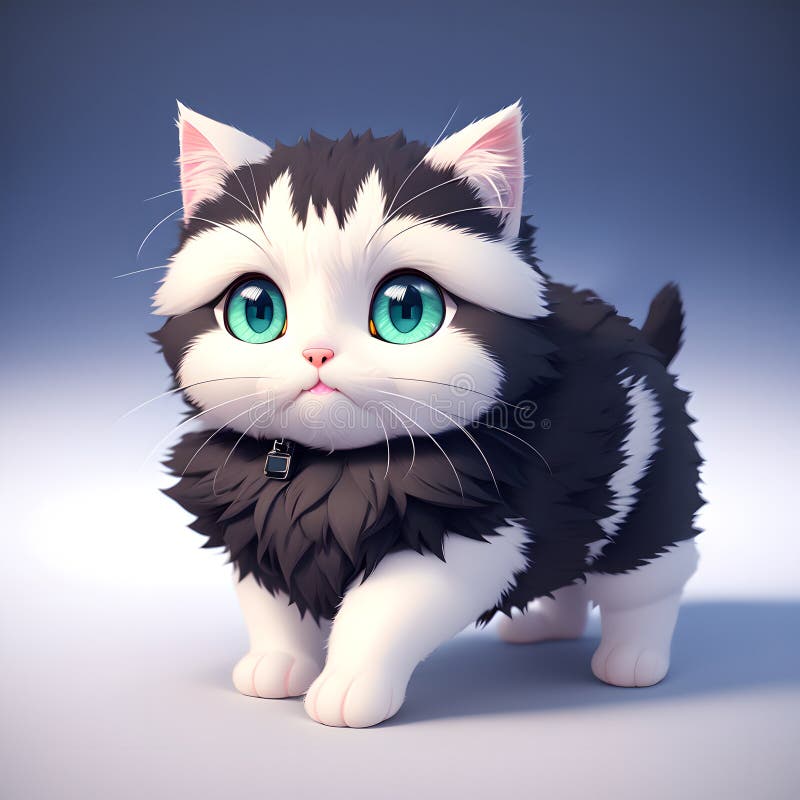Fugure Of Tiny Cute Fluffy Serious Cat With Big Smart Eyes Ai