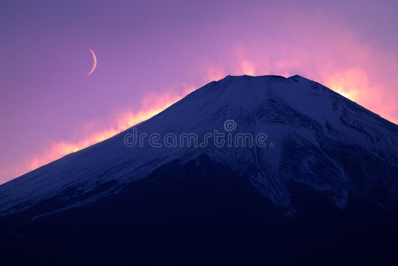 Fuji with Moon stock photo. Image of twilight, fujiyama - 40670300