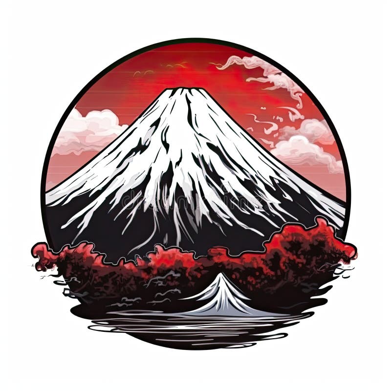 Fuji Mountain in Black and Red Stock Illustration - Illustration of ...