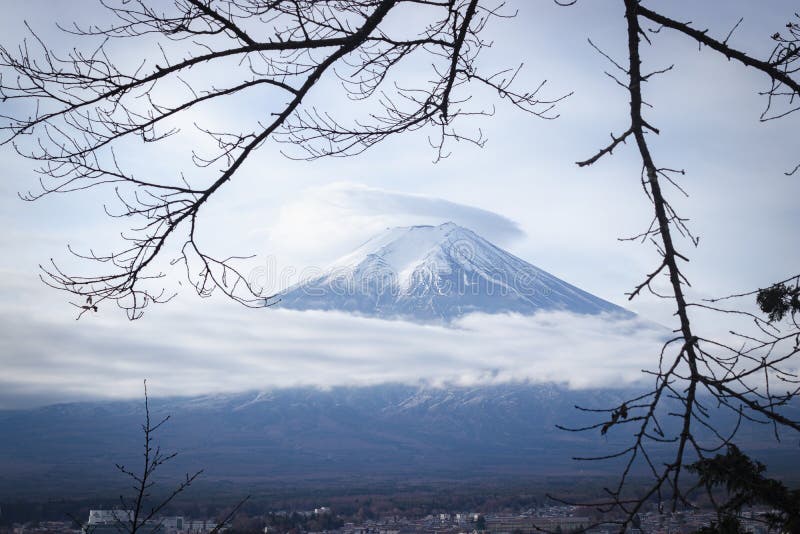 Fuji Mountain or Fujisan with Frame of Branches Stock Image - Image of ...
