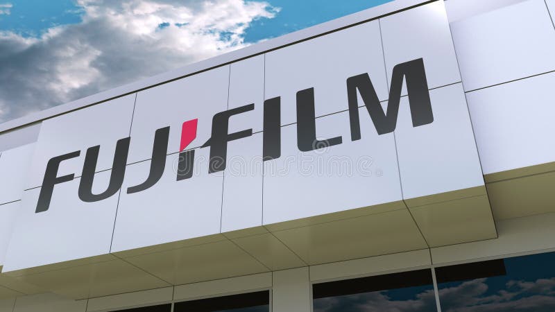Logo of FUJIFILM on a Stand Against Cloudy Sky, Editorial 3D Rendering ...