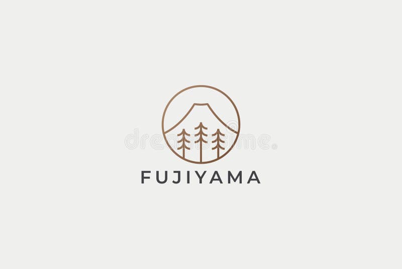 Elegant Gold Circular Fujiyama Logo with Linear Pine Tree Badge Stock ...