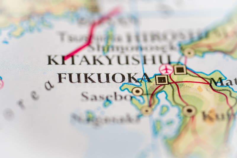 Fukuoka, Japan Highlighted on a World Map Stock Photo - Image of cities ...