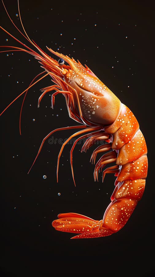 Ful 3D Model of a Shrimp Icon in an Illustrated Setting Stock ...