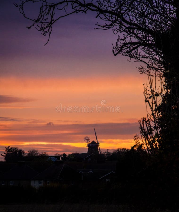 Fulbourne Windmill at Sunset Stock Photo - Image of england ...