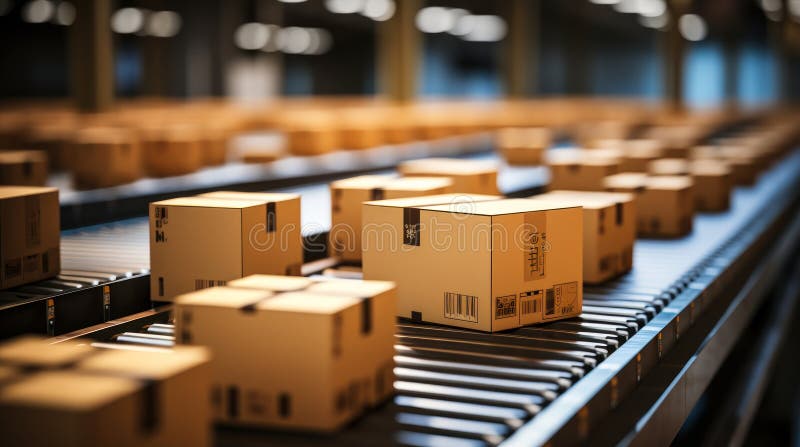 Fulfillment Center with Conveyor Belt and Packages a Snapshot of E ...