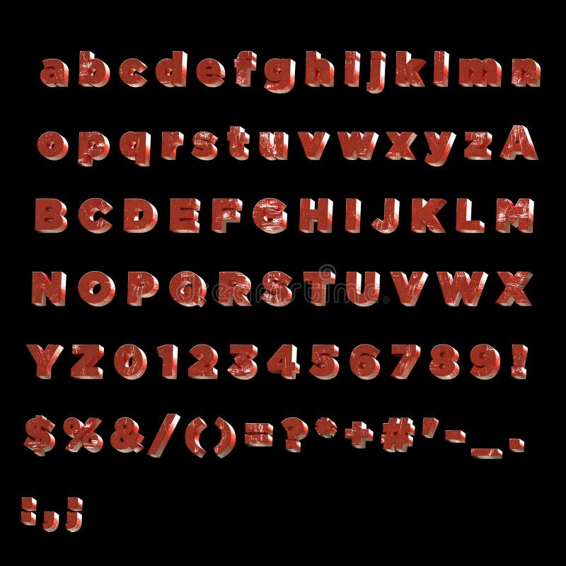 Full Alphabet of Painted Red Metal I Stock Illustration - Illustration ...