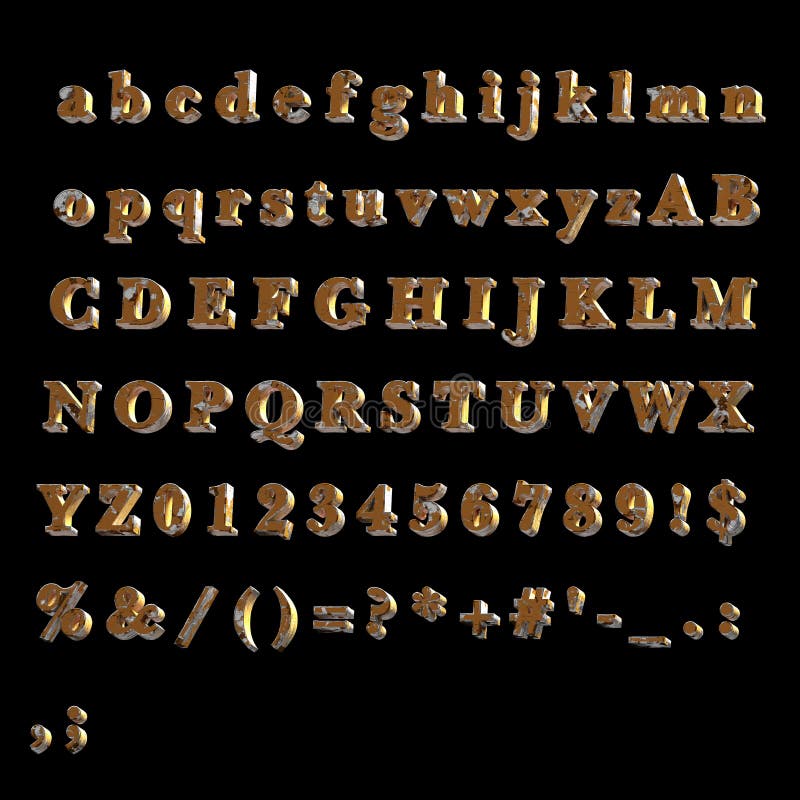 Full Alphabet of Rusty Yellow Painted Painted Metal Stock Illustration ...