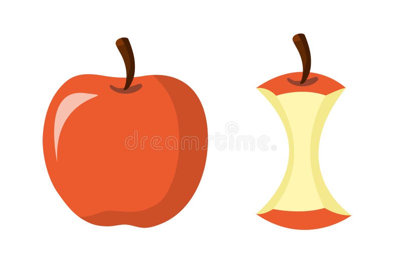 Full Apple and Apple Core Isolated on White Background. Stock Vector ...