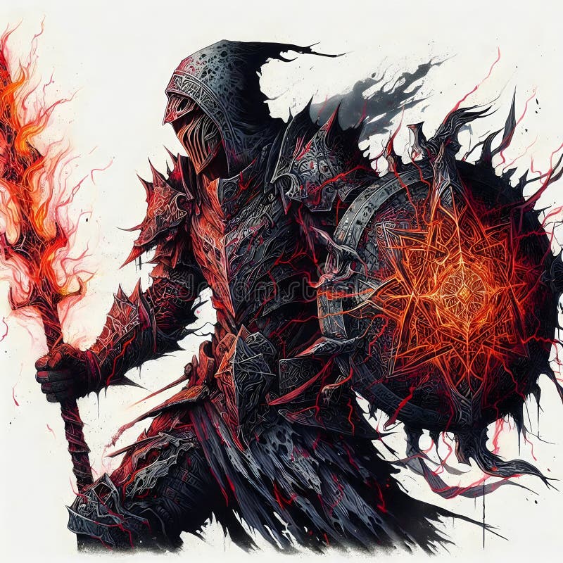 Full Armor Knight Design with Fire Effect Stock Illustration ...