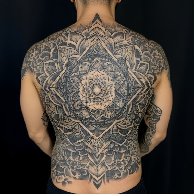 A Full Back Tattoo of Sacred Geometry, Perfectly Symmetrical Stock ...