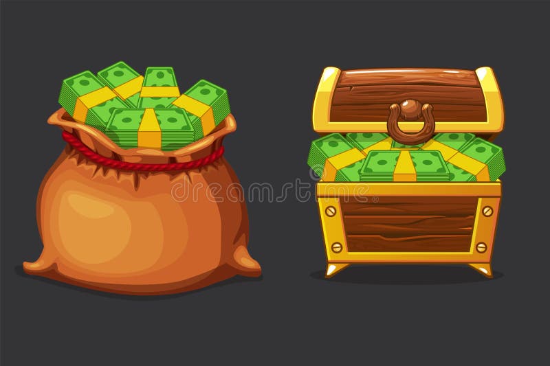 Full Bag, Bag and Chest of Money. Stock Vector - Illustration of cash ...