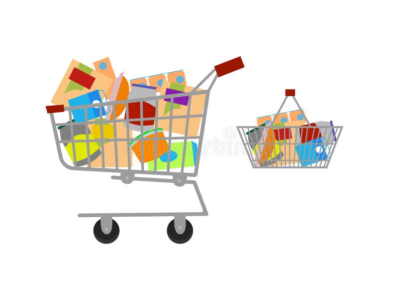 Full Basket with Different Goods. Flat Vector Icon. Vector Illustration ...