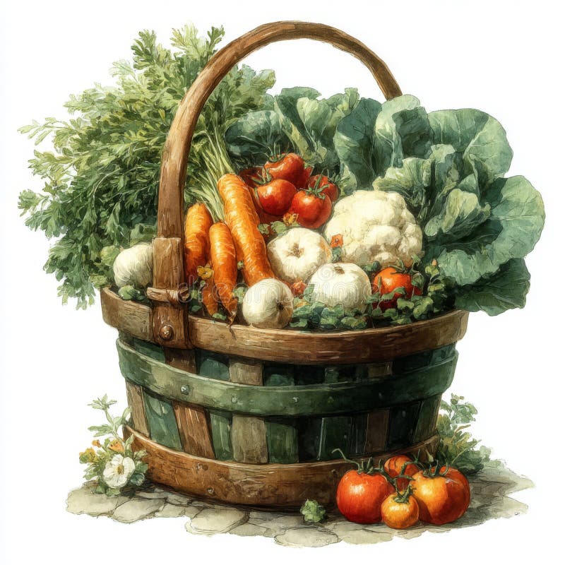 Full Basket of Fresh Garden Vegetables Stock Illustration ...