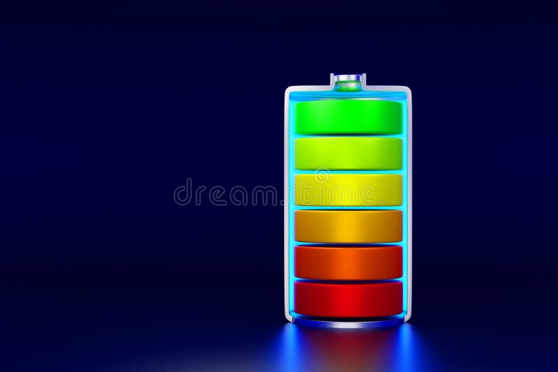 Full Battery Charge with Color Layer of Battery Level, 3D Rendering ...