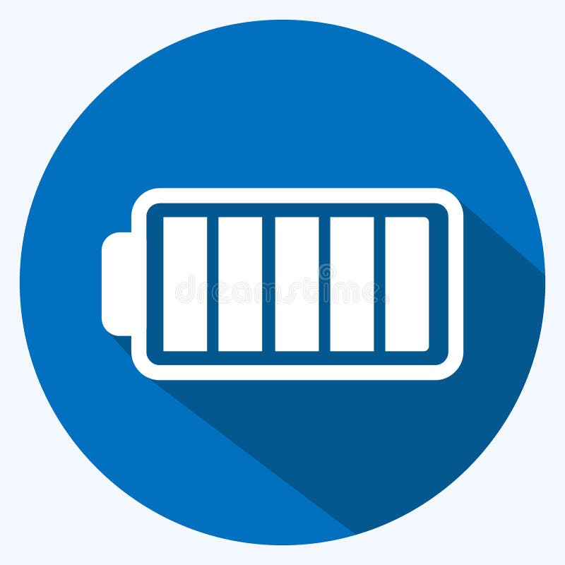 Full Battery Icon in Trendy Long Shadow Style Isolated on Soft Blue ...