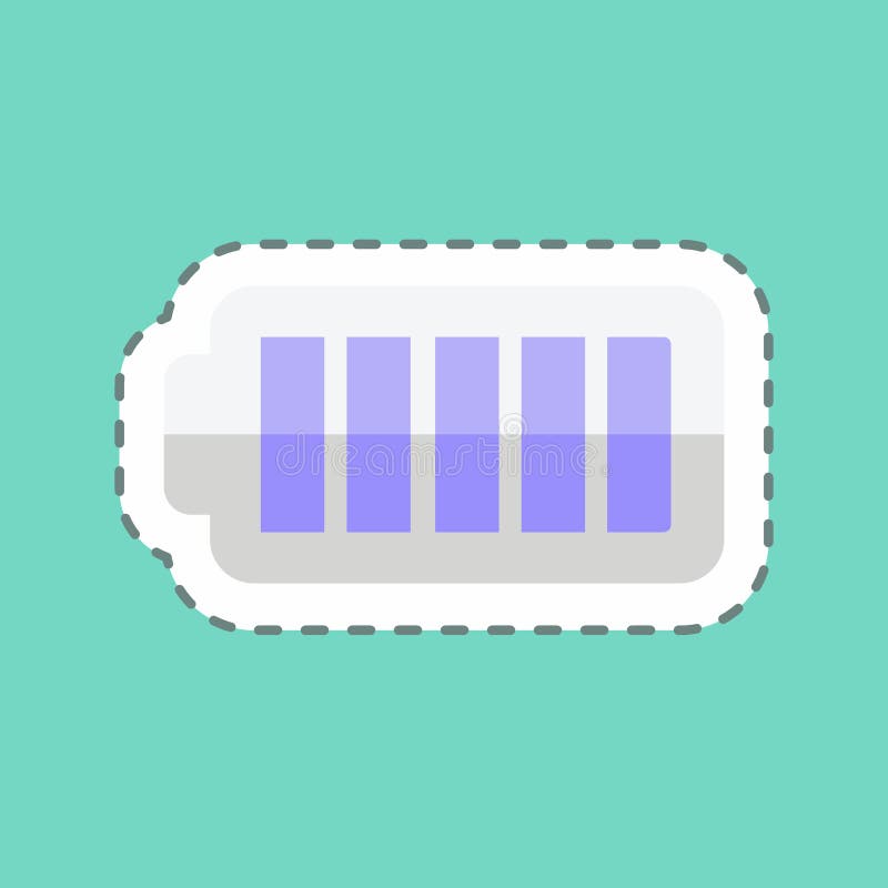 Full Battery Sticker in Trendy Line Cut Isolated on Blue Background ...