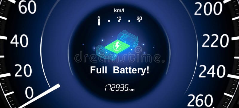 Full Battery Warning Light on Speedometer Instrument Panel of EV ...