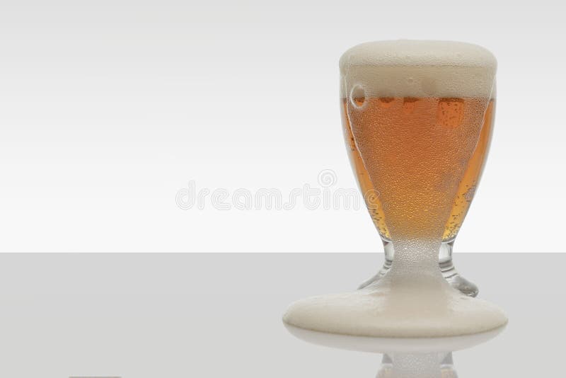 Full Beer Glass and Spilling Foam Down the Side, Copy Space for Text ...